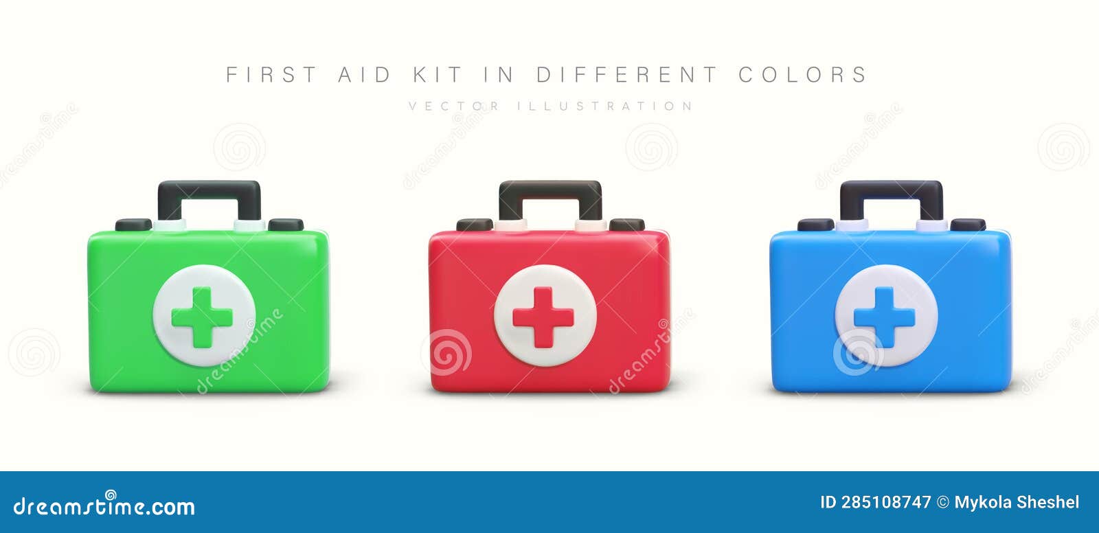 Realistic First Aid Kits in Different Colors. Collection of ...