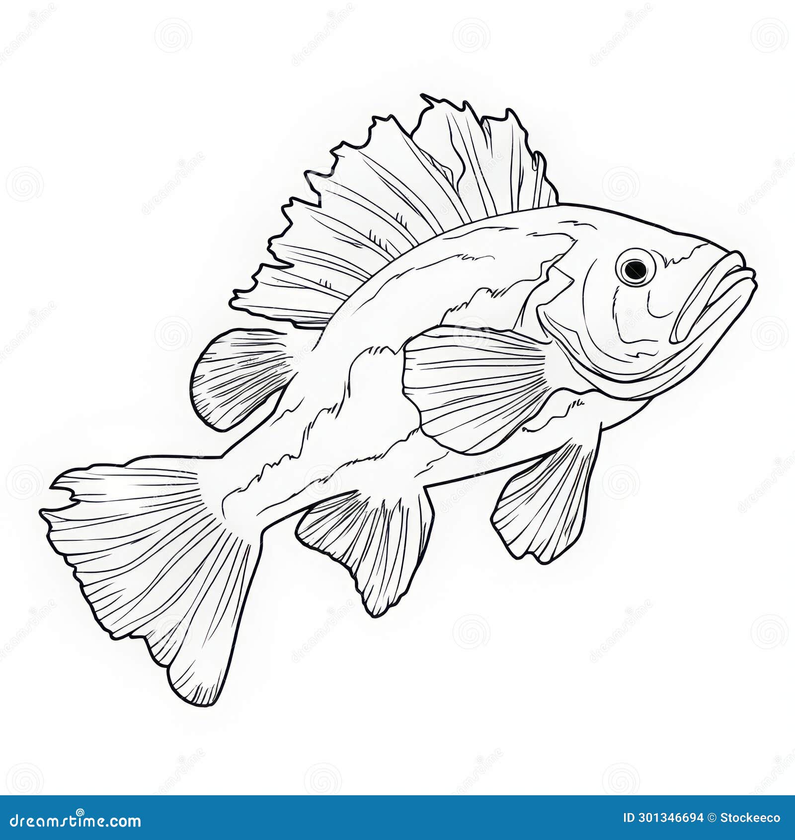 Realistic Fish Coloring Page with Flat Brushwork and Precisionist Style ...