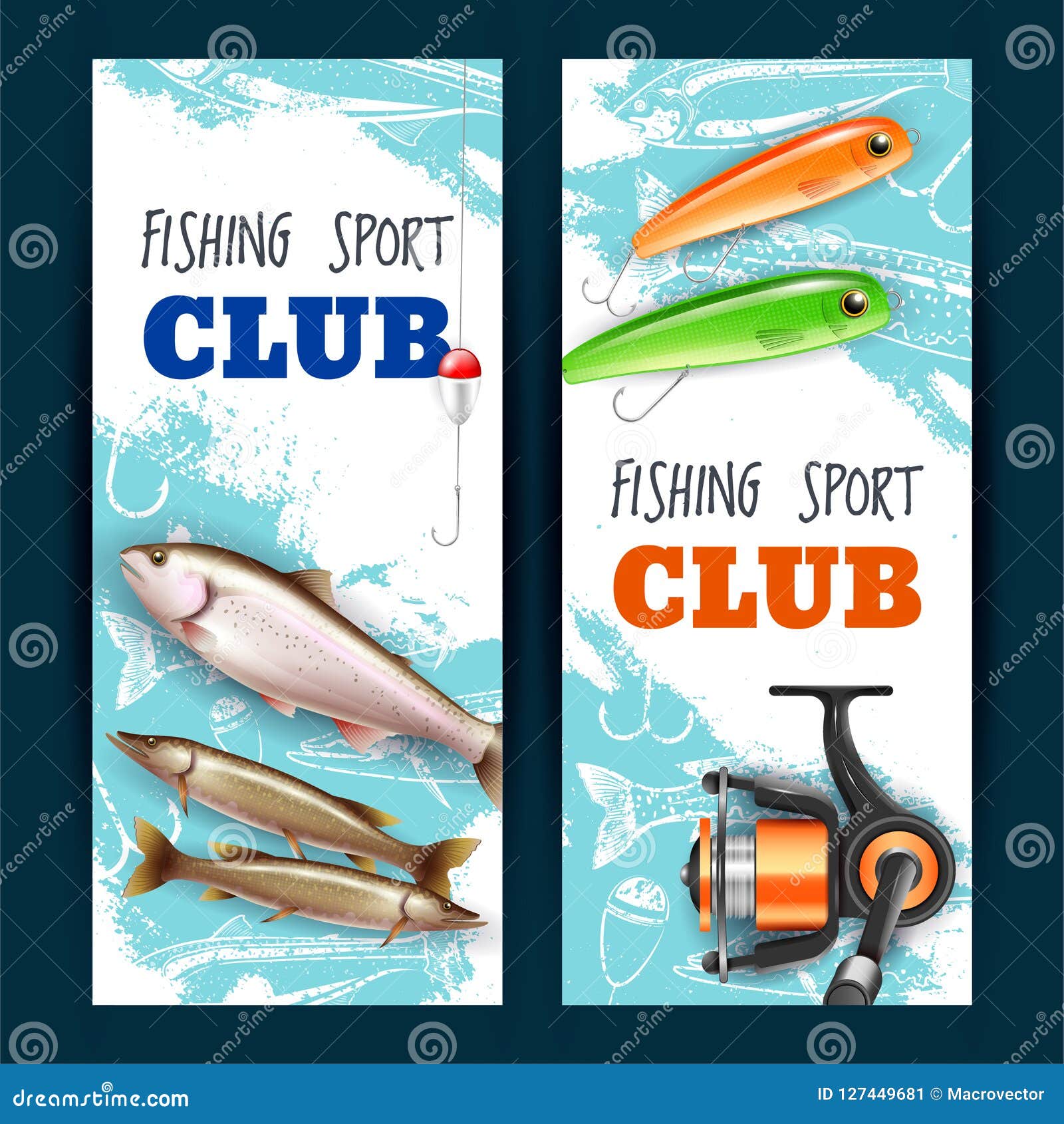 Realistic Fishing Banners stock vector. Illustration of floating ...