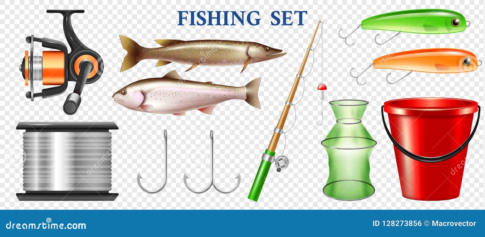 Realistic Fishing Elements Transparent Set Stock Vector - Illustration ...