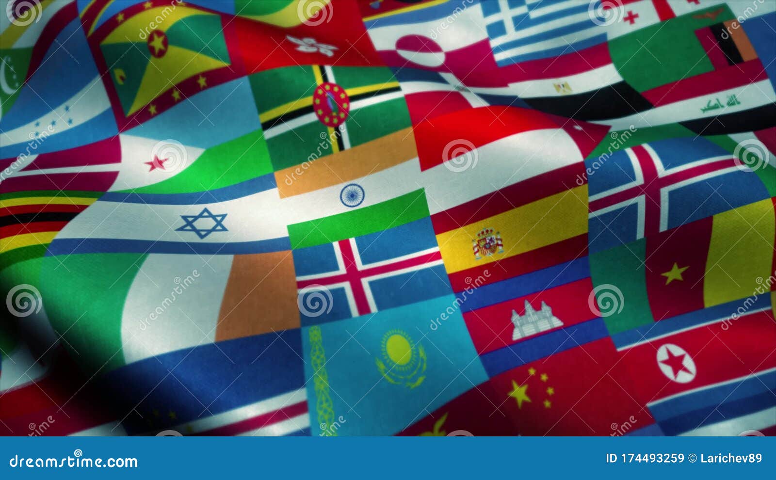 Realistic Flag of Flags, Looping with Highly Detailed Fabric Texture ...