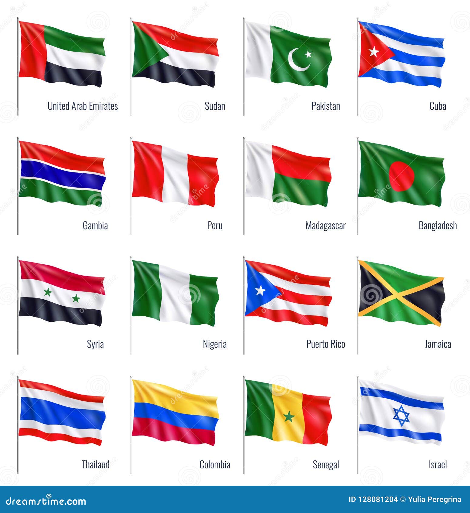 Colorful Realistic Flags Set. Vector Illustration Isolated On White ...