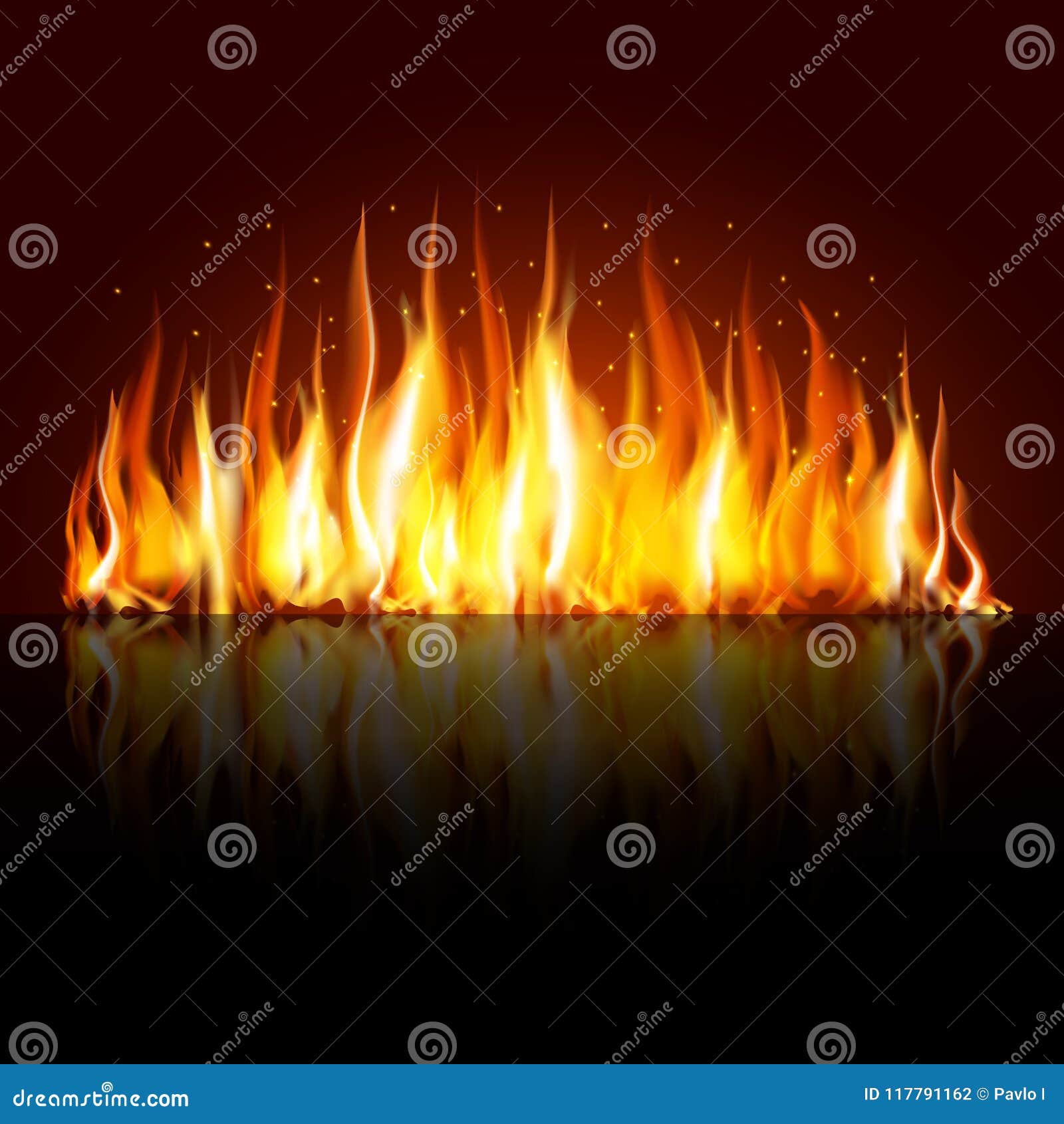 Realistic Flame, Fire on Black Background - Vector Stock Vector ...