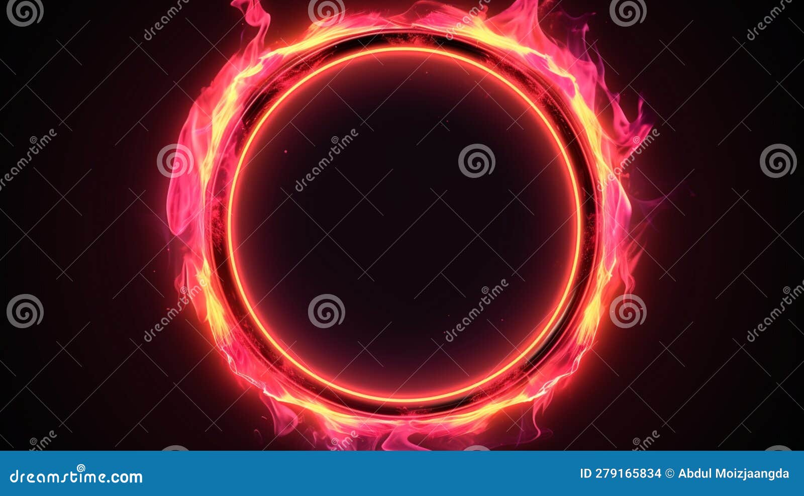 Realistic Flame Frame with Pink Neon Circle Stock Illustration ...