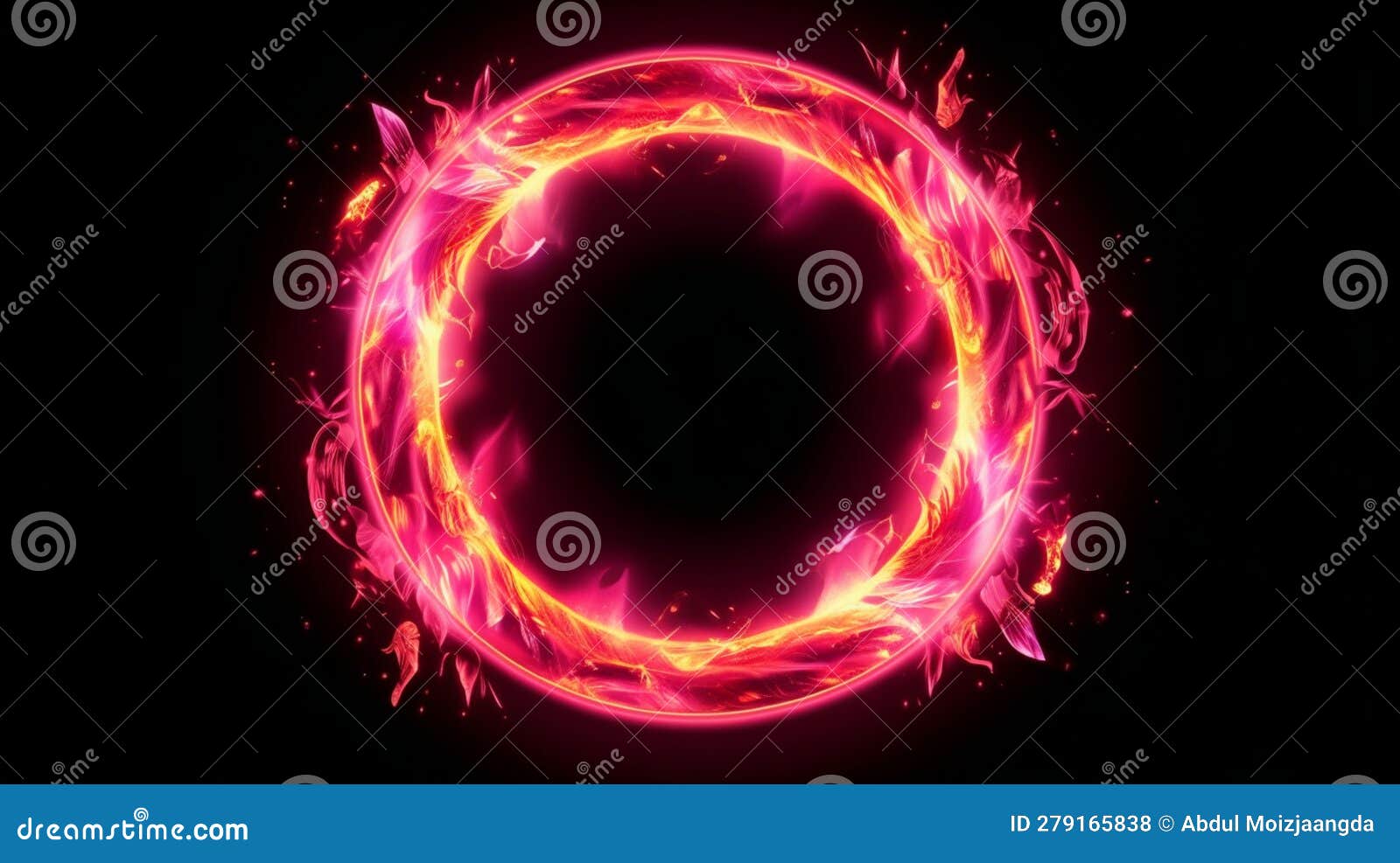 Realistic Flame Frame with Pink Neon Circle Stock Illustration ...
