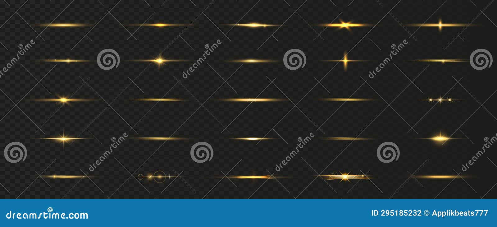 Realistic Flash Light Line Collection. Set of Abstract Gold Line Light ...