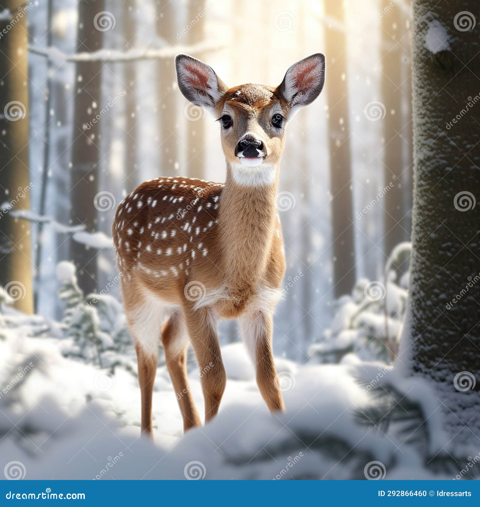 Realistic Flat Illustration. Majestic Cute Deer in a Snowy Forest Stock ...