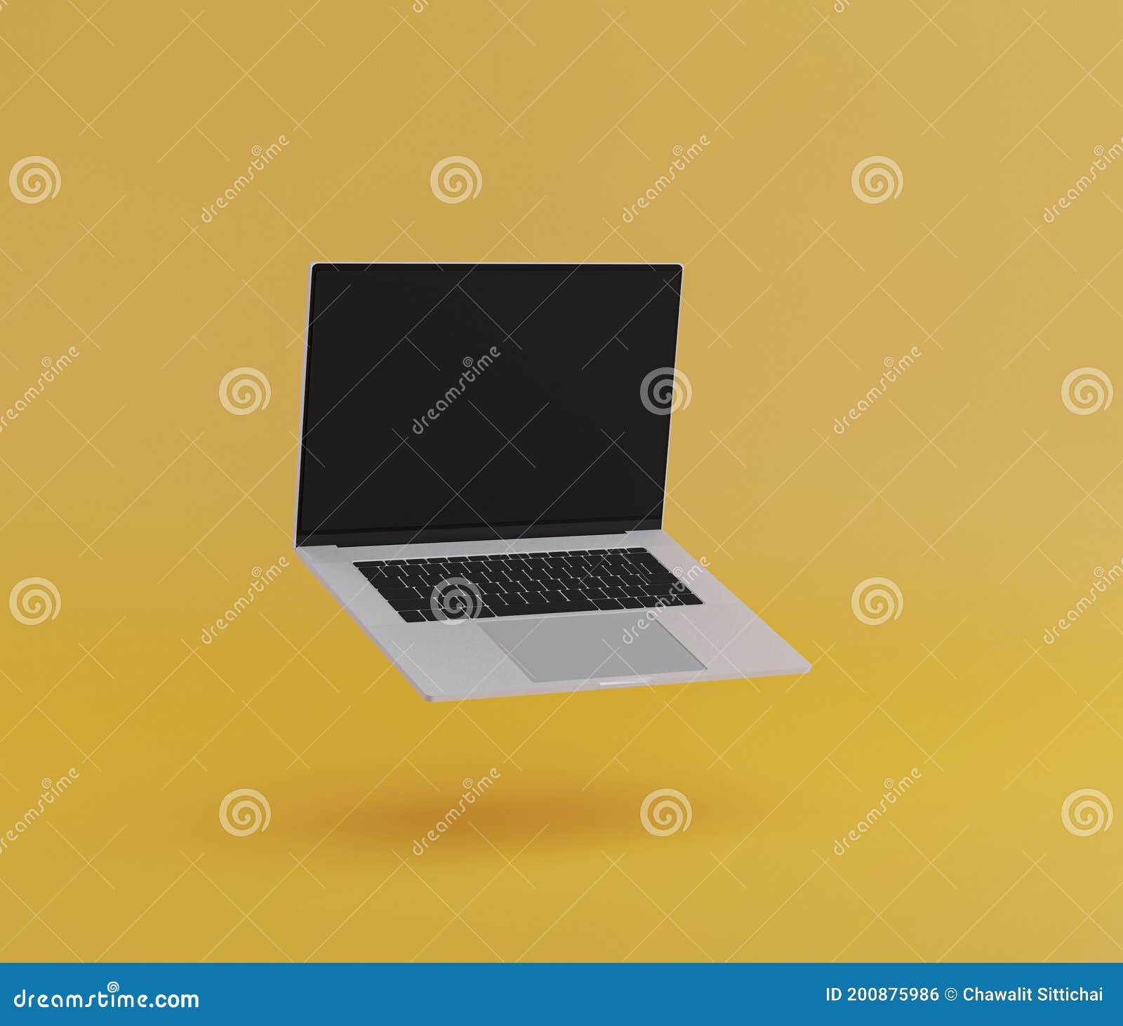 Realistic Float Modern Computer Laptop 3d 16-Inch on Yellow Background ...