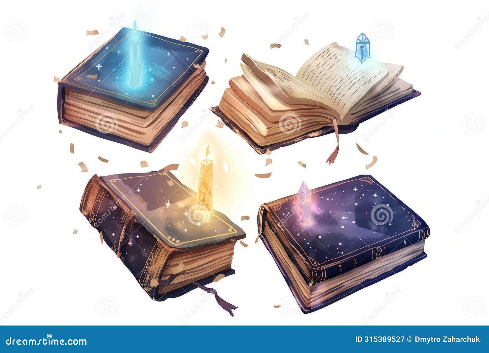 Realistic Floating Books with Magical Spells Stock Image - Image of ...