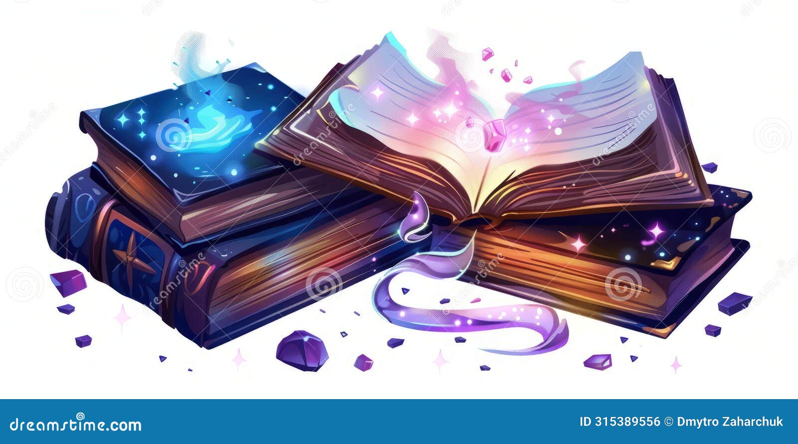 Realistic Floating Books with Magical Spells Stock Photo - Image of ...