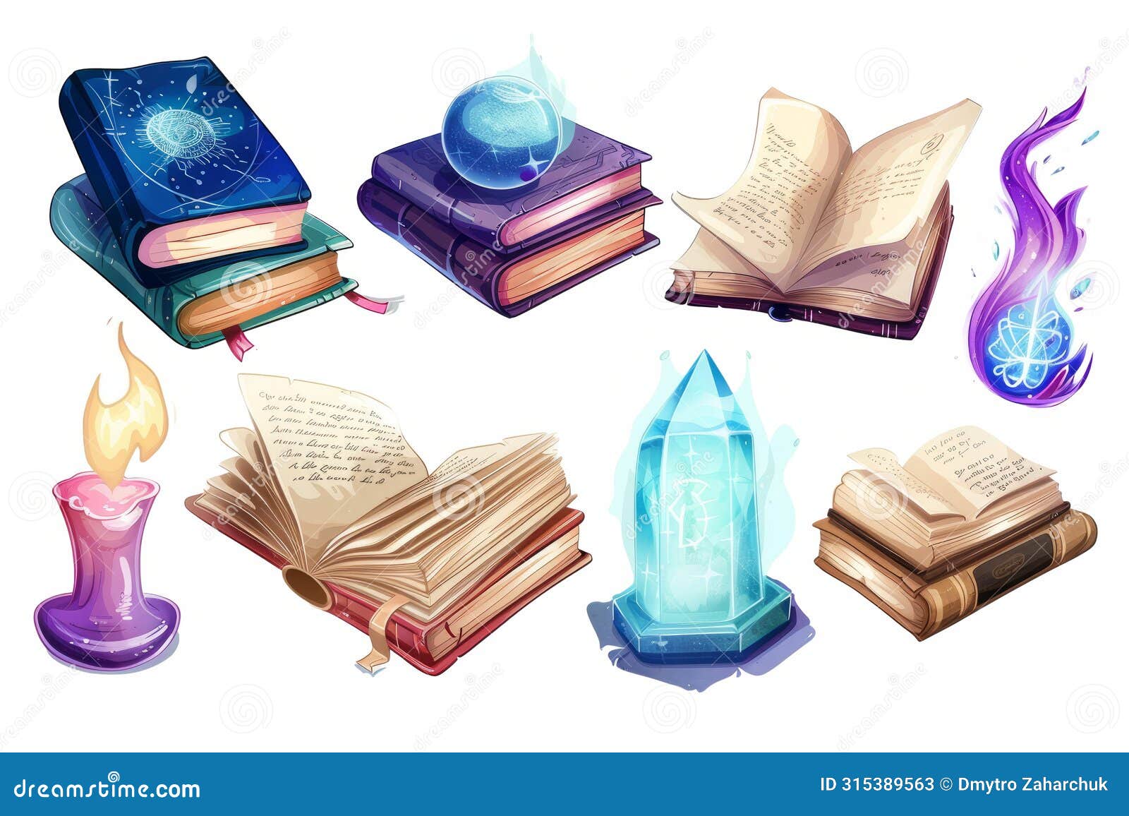 Realistic Floating Books with Magical Spells Stock Image - Image of ...