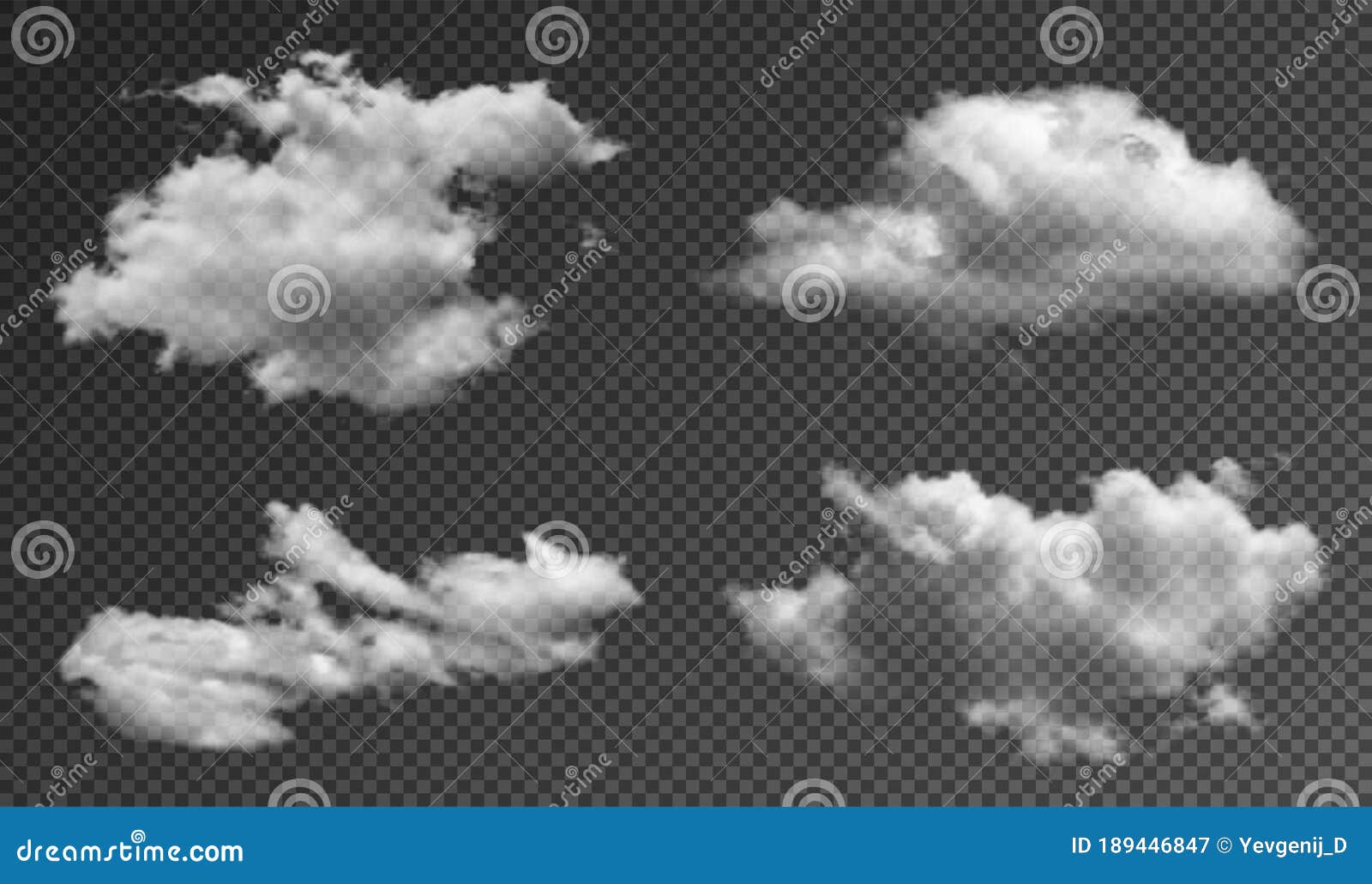 Realistic Fluffy Clouds Isolated on Transparent Background. Set of ...