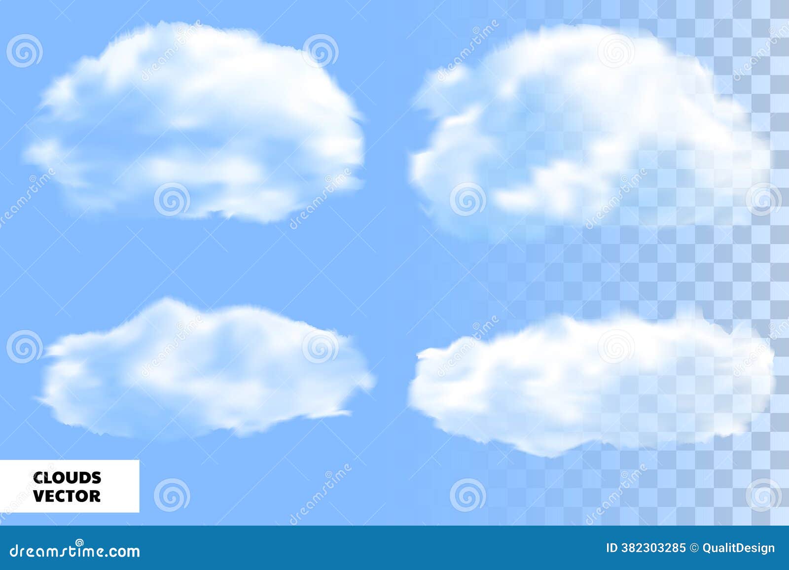 Realistic Fluffy Cumulus Clouds Vector Set On Transparent Background ...