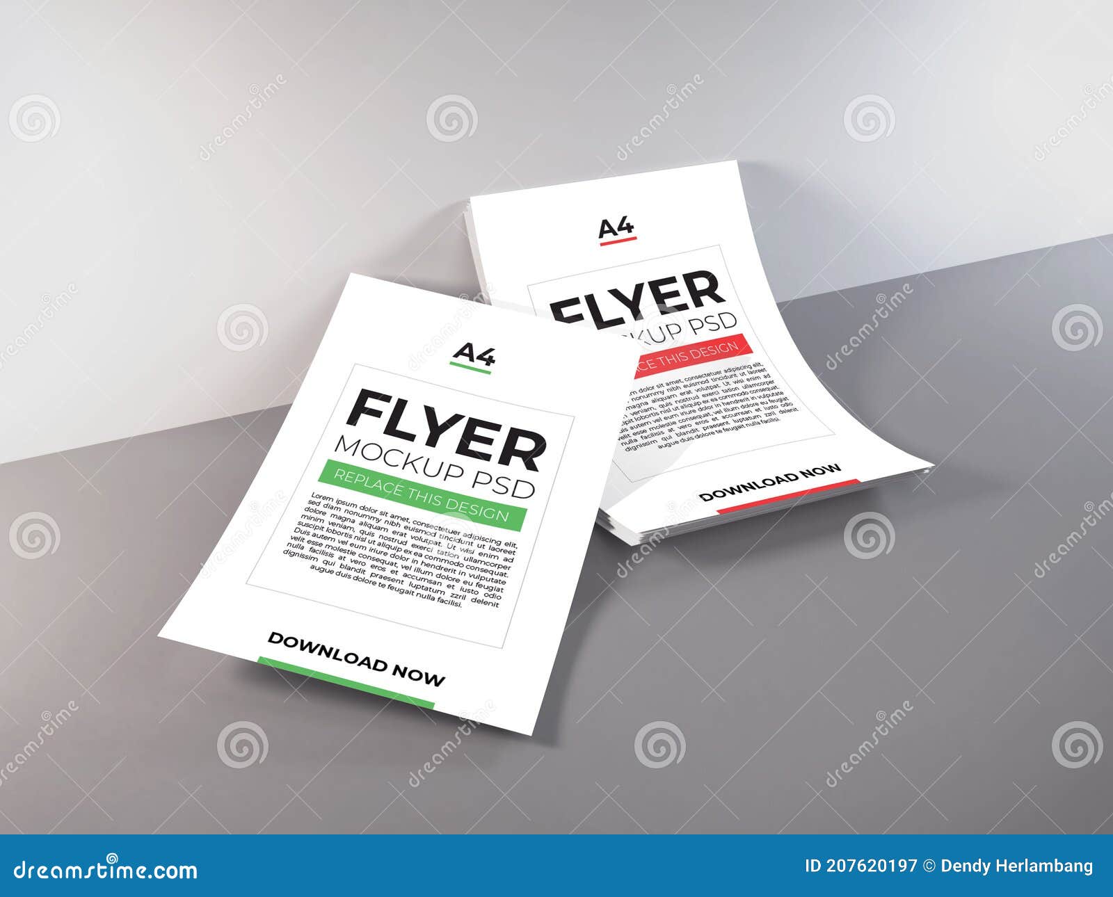 Realistic A4 Flyer Mockup Template Scene Stock Illustration ...