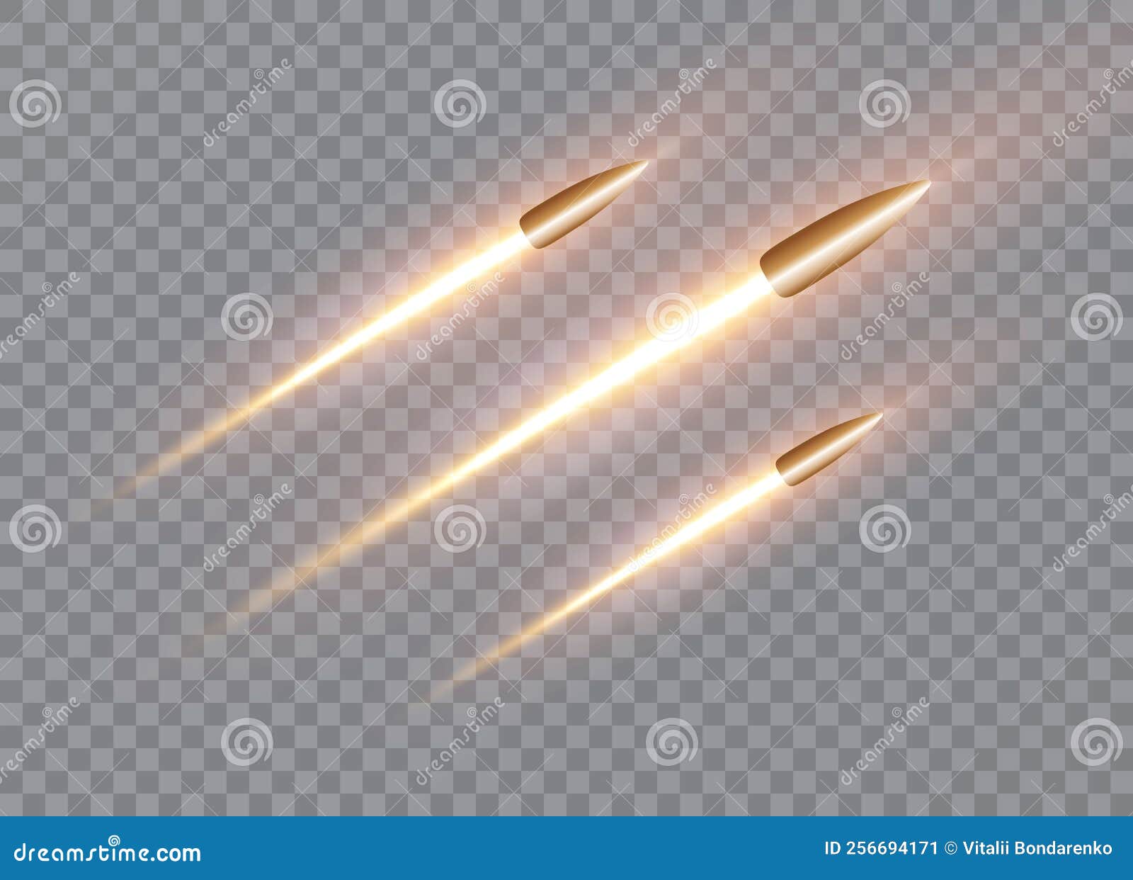 Realistic Flying Bullet in Motion with the Fiery Trace. Vector ...