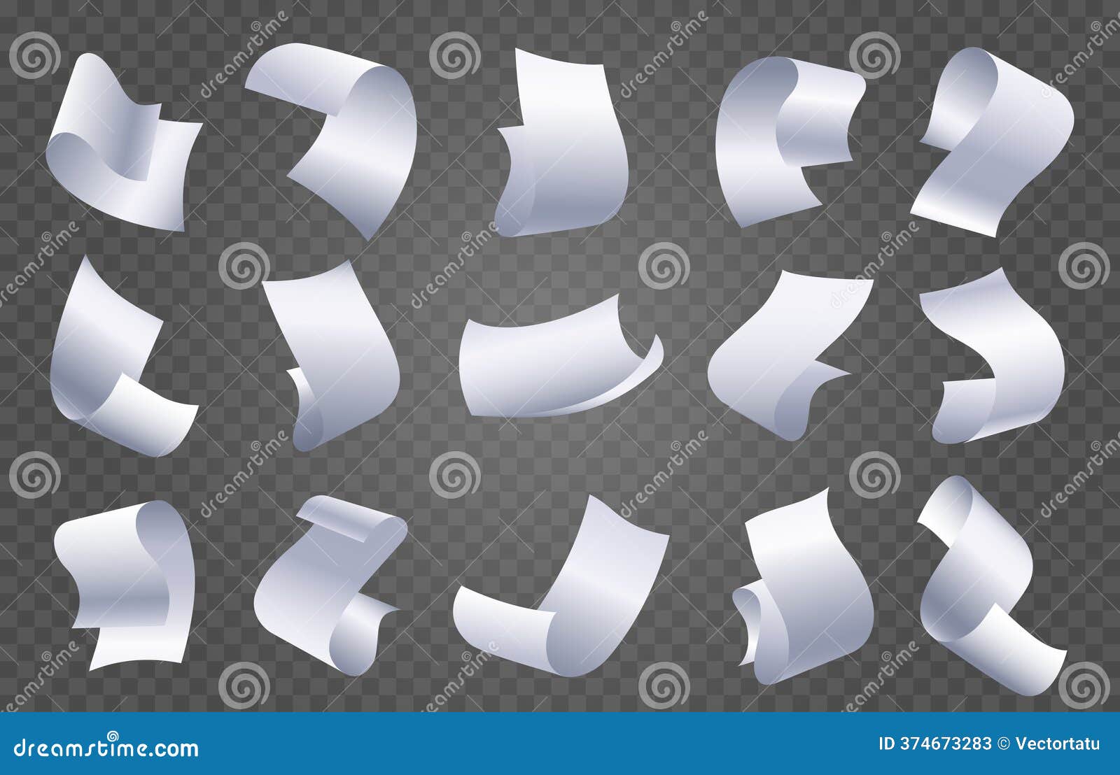 Flying Paper Sheets With Curved Corners In The Sky. Vector ...