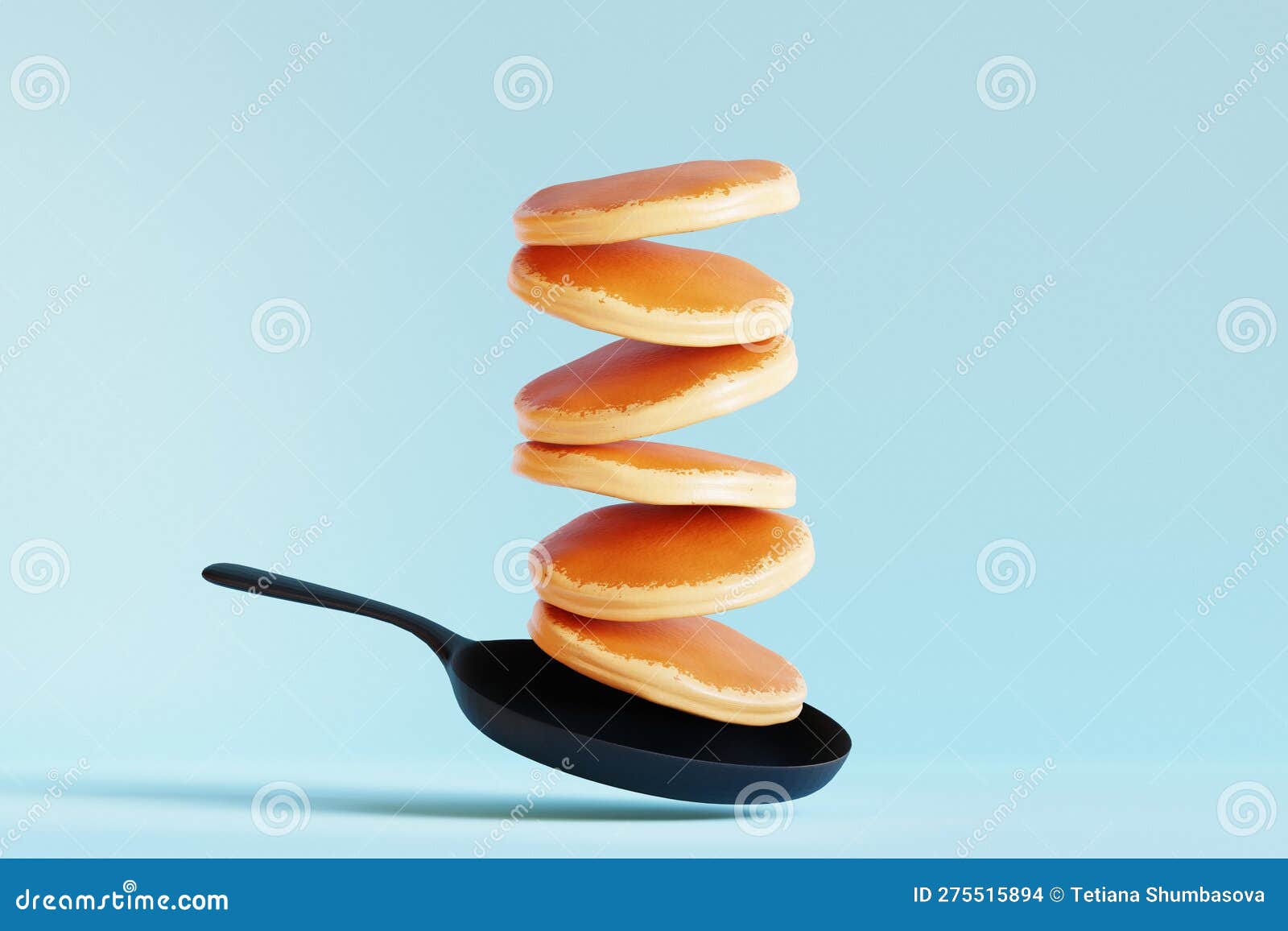 Realistic Food. Flying Pancakes on Pan Stock Illustration ...