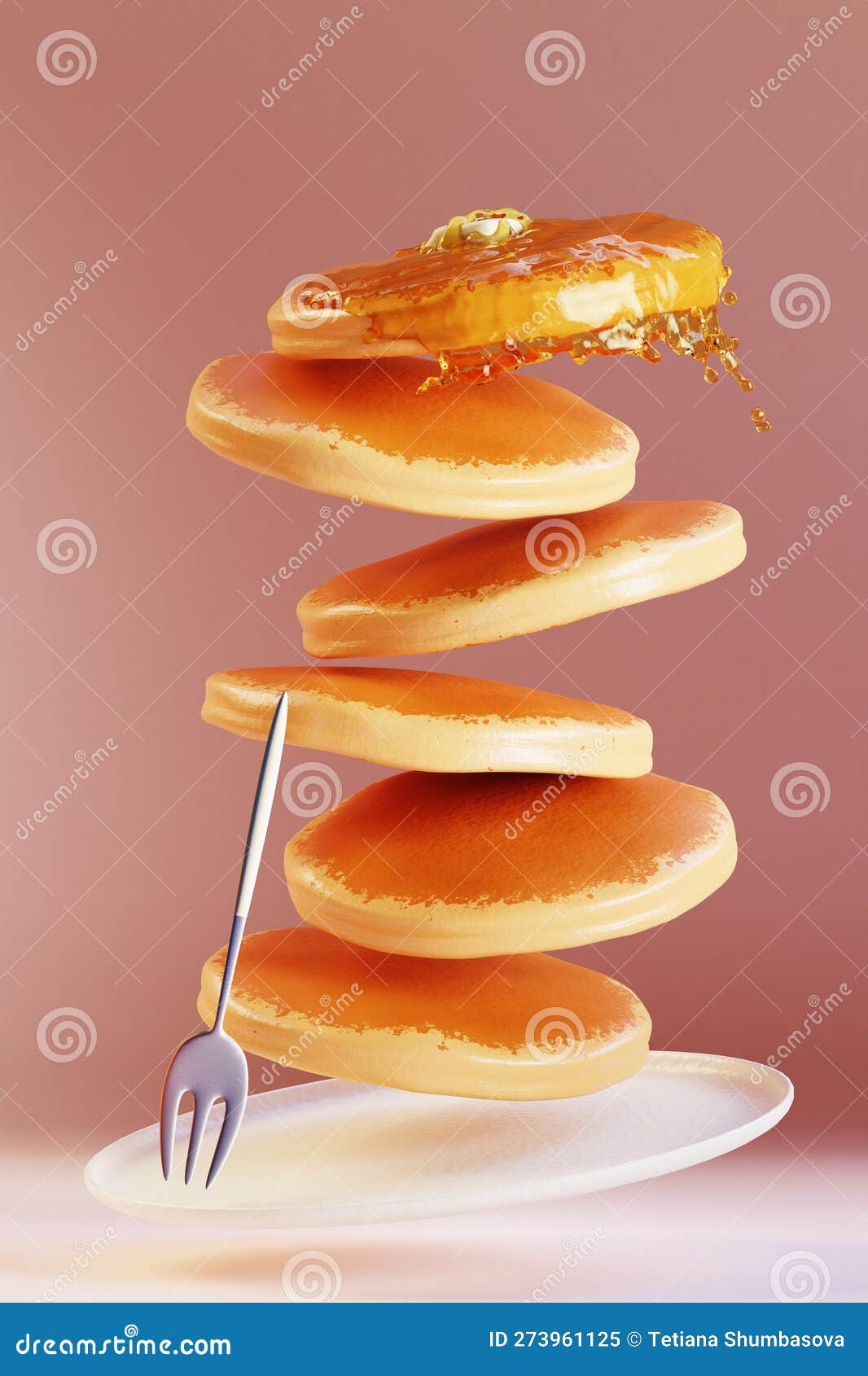 Realistic Food. Stack of Pancakes with Honey and Butter on Plate Stock ...