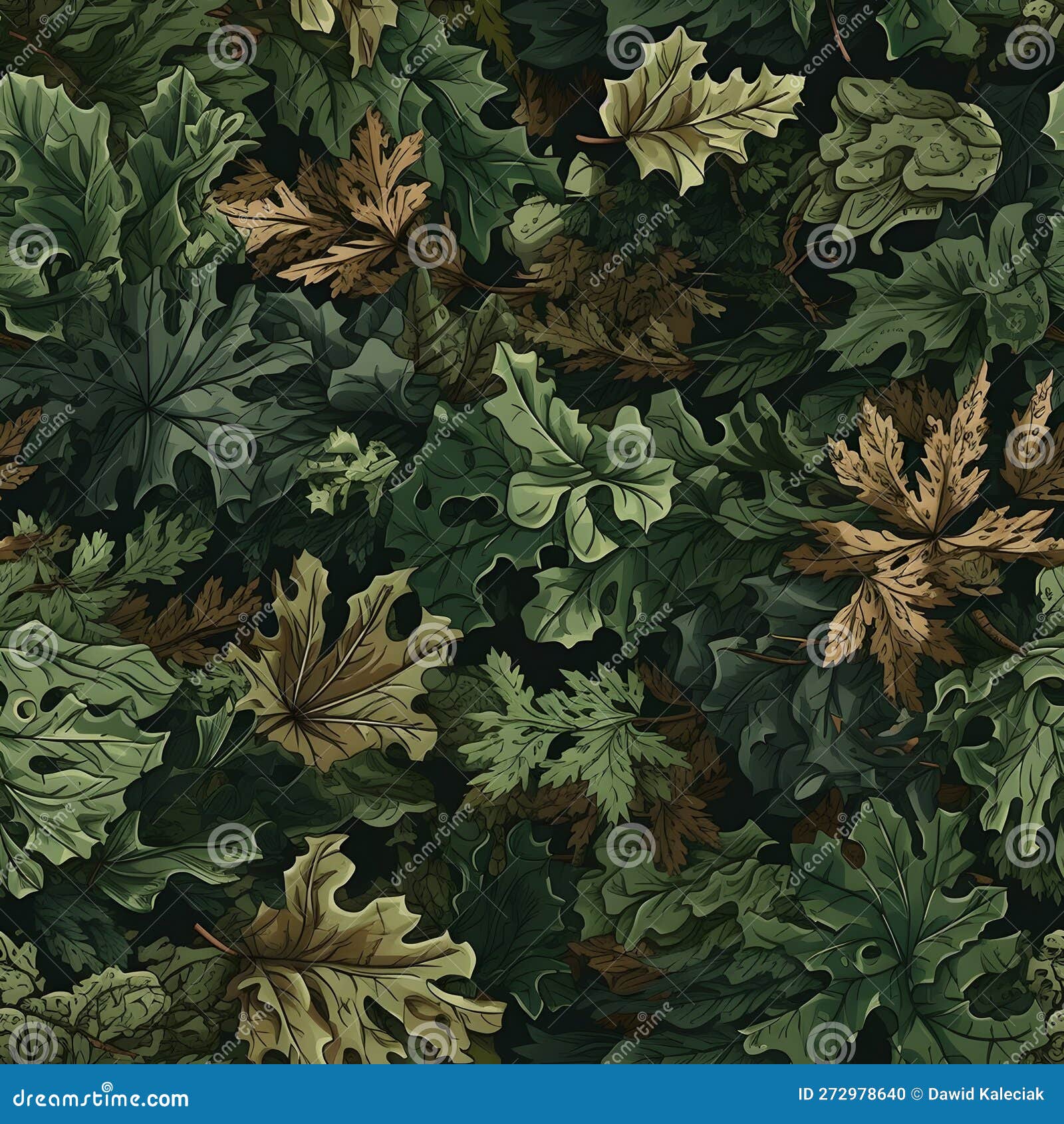 Realistic Forest Camouflage. Seamless Pattern. Conifer and Oak Branches ...