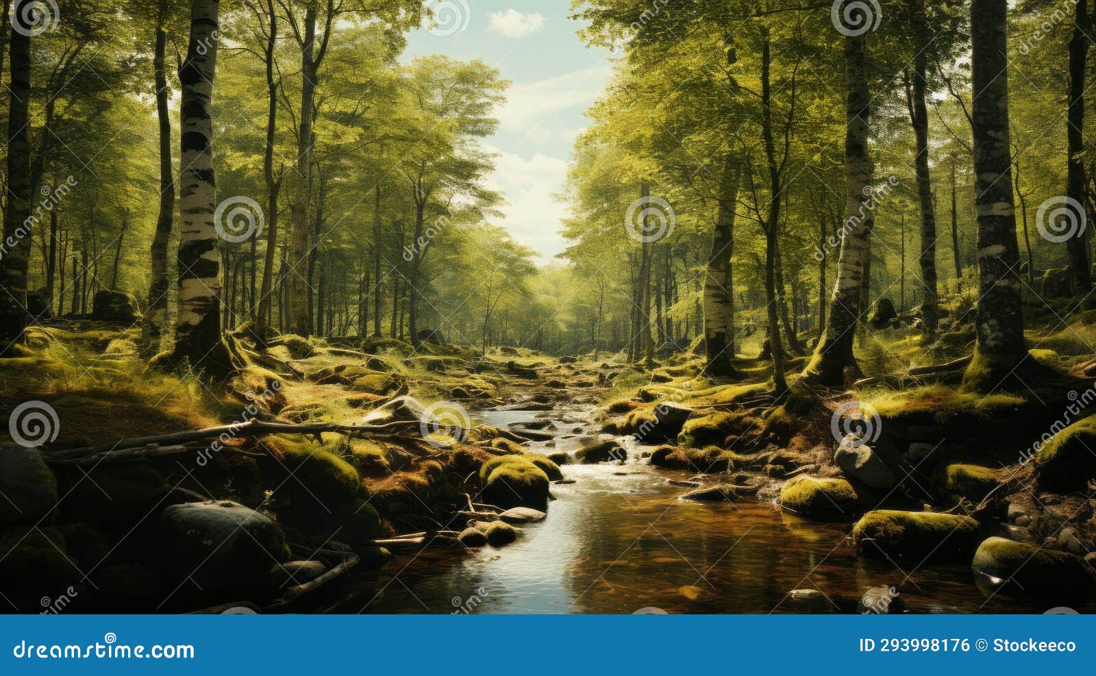 Realistic Forest Stream: Serene Birch Scenes in 8k Resolution Stock ...
