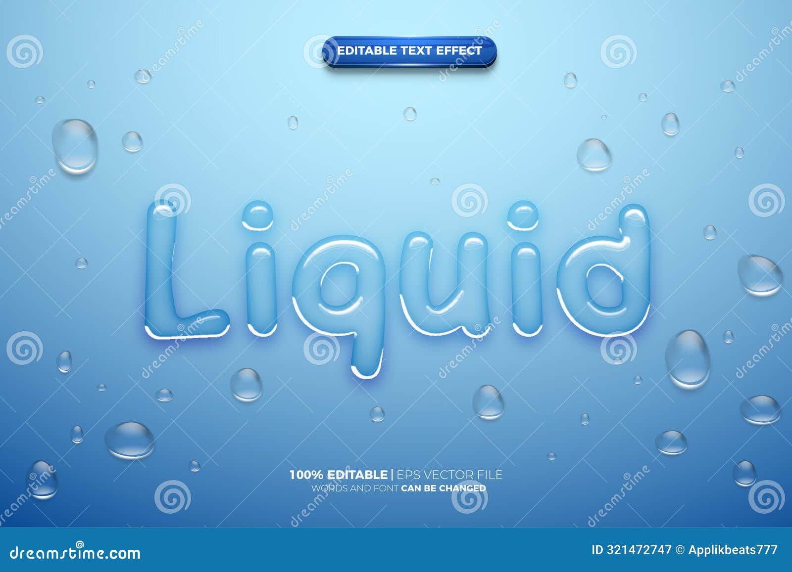 Realistic Fresh Liquid Water Transparent Text Effect Stock Vector ...