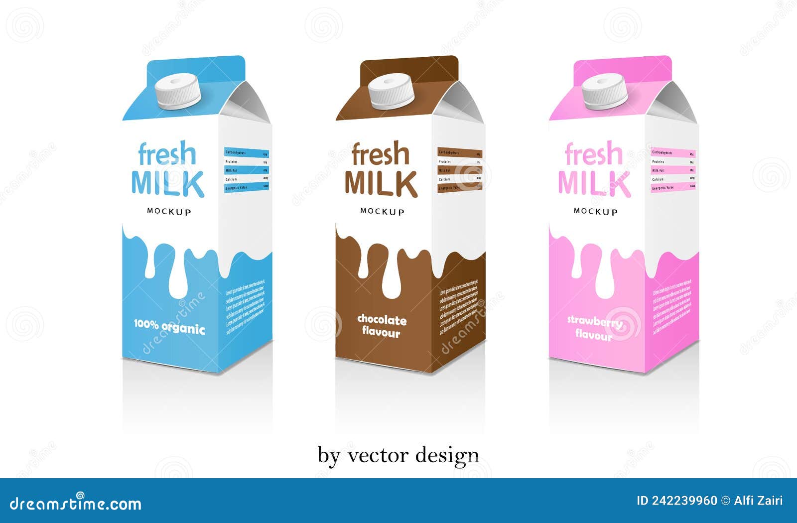 Realistic Fresh Milk Packages Mockup in Variant Flavor by Vector Design ...