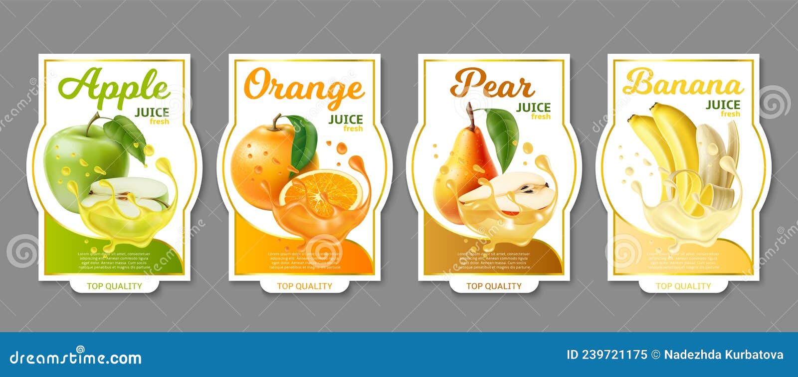 Realistic Fruit Labels. Different Juices Stickers. Fresh Drinks Brand ...