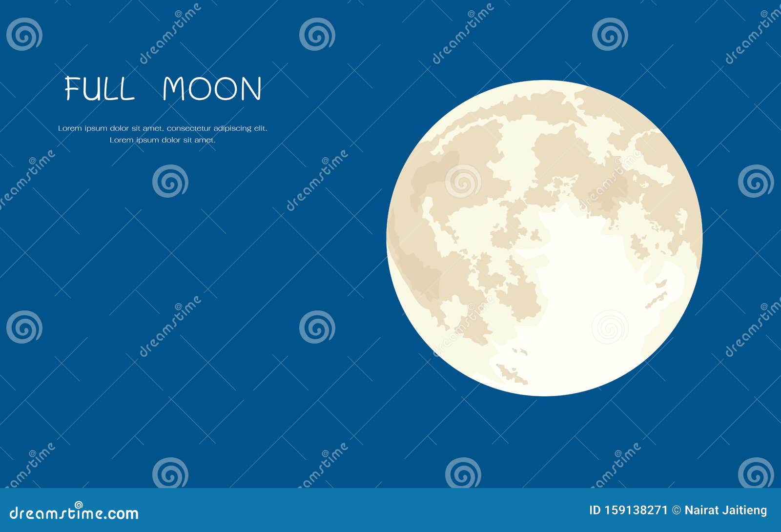 Realistic Full Moon in Flat Design Style. Vector Illustration Stock Vector - Illustration of ...