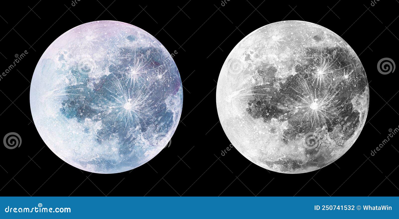 Realistic Full Moon Hand Painted Illustration Stock Photo - Image of ...