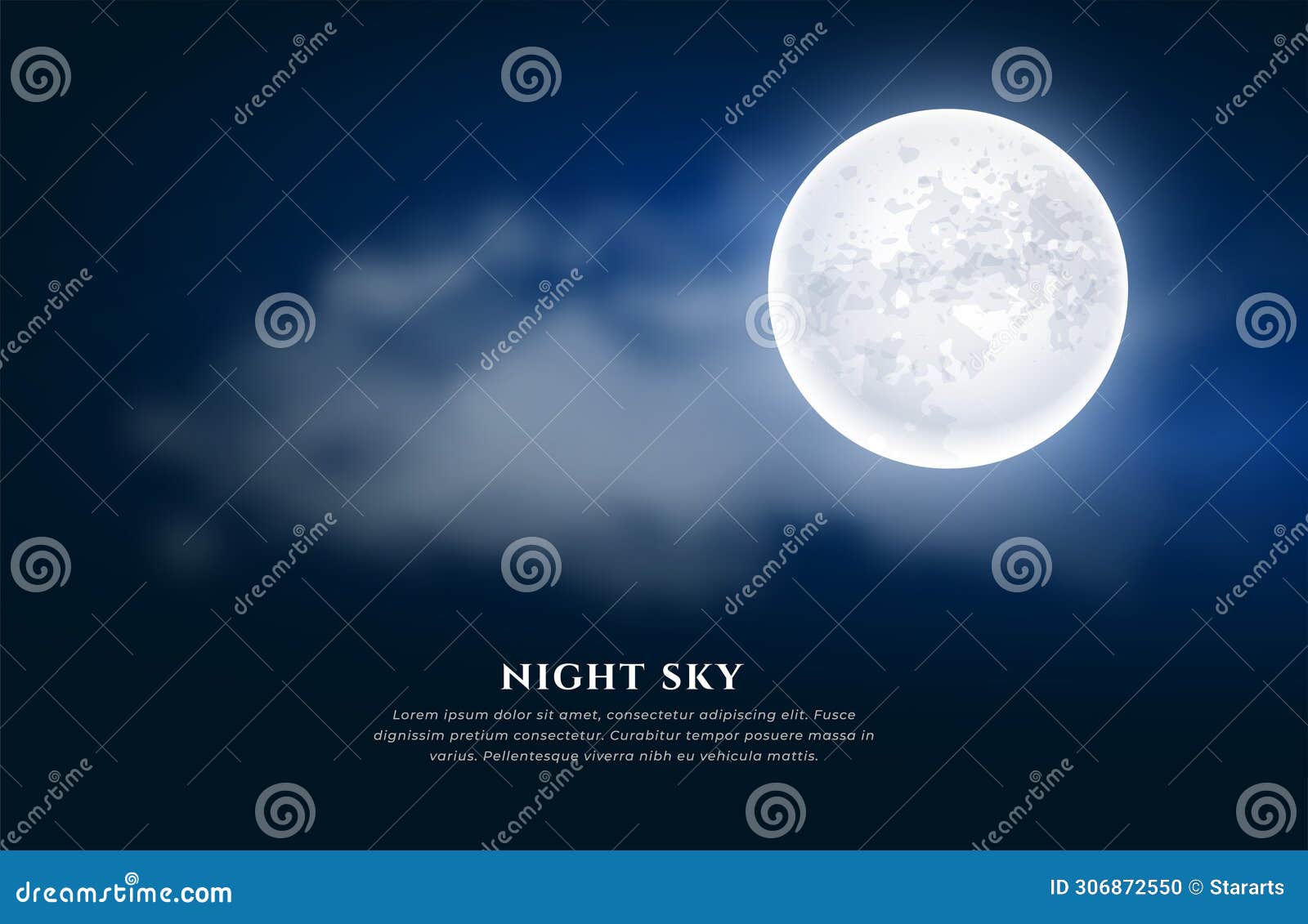 Realistic Full Moon and Star Midnight Background with Cloud Effect ...