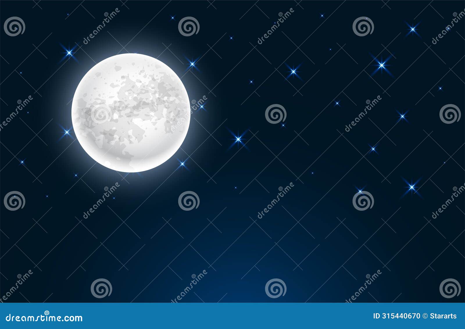 Realistic Full Moon And Star Nighttime Background Design Stock Photo ...