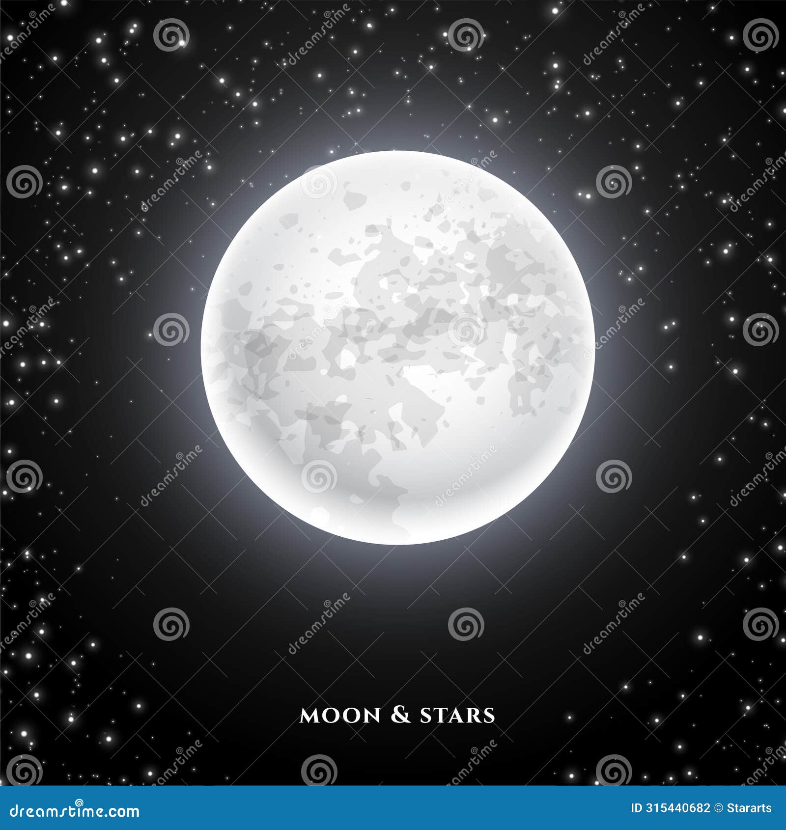Realistic Full Moon And Star Nighttime Background Design Stock Photo ...