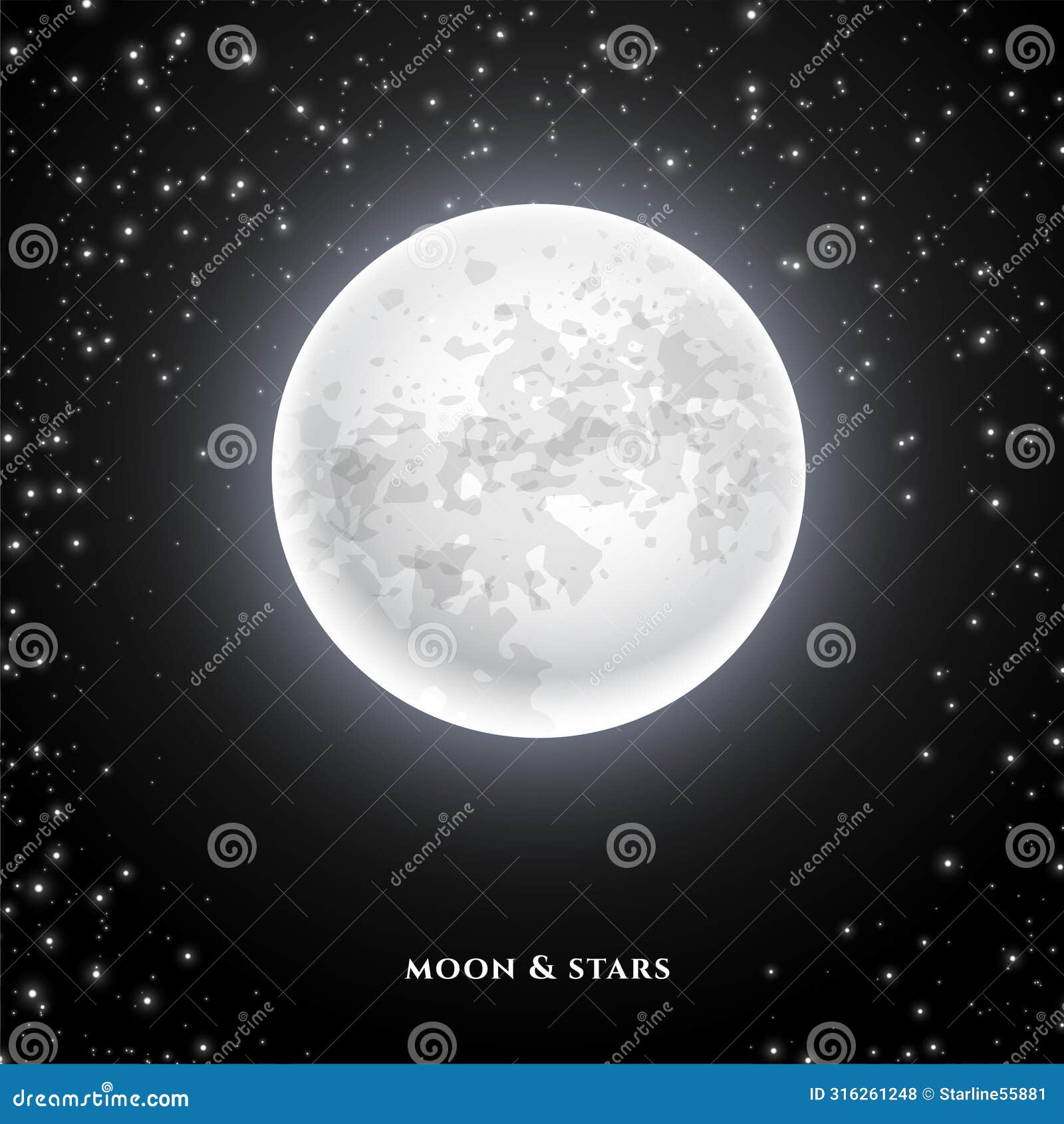 Realistic Full Moon And Star Nighttime Background Design Stock Photo ...