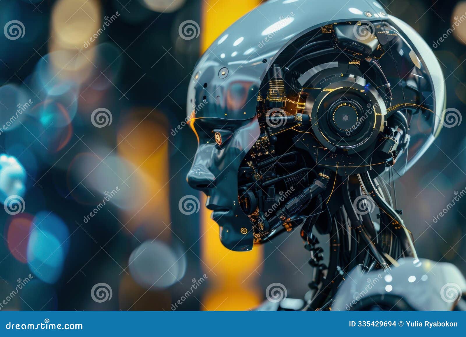 Realistic Futuristic Android Robot Showing Brain and Circuitry Stock ...