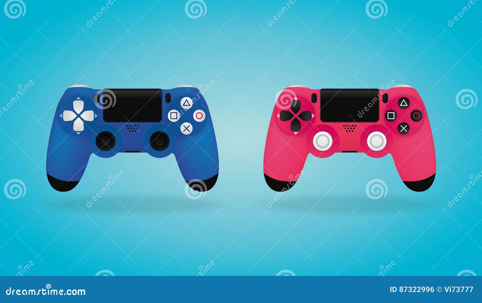 Realistic Gamepad. Blue and Pink Video Game Controllers. Vector ...