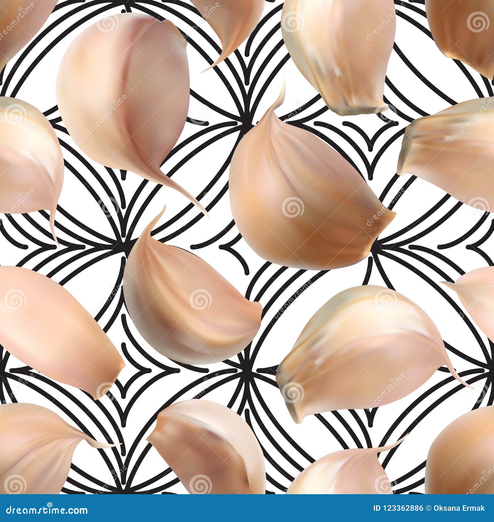 Realistic Garlic Seamless Pattern Stock Vector - Illustration of ...