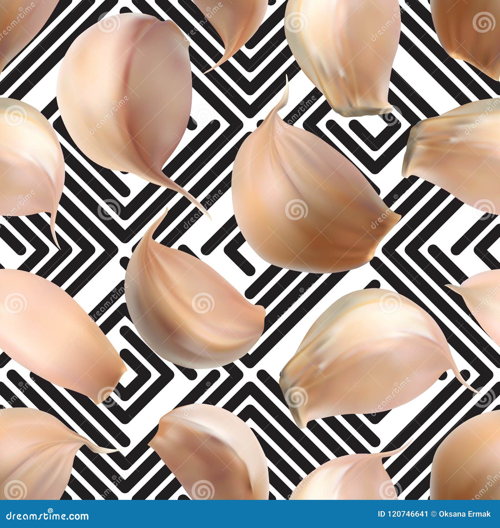 Realistic Garlic Seamless Pattern Stock Illustration - Illustration of ...