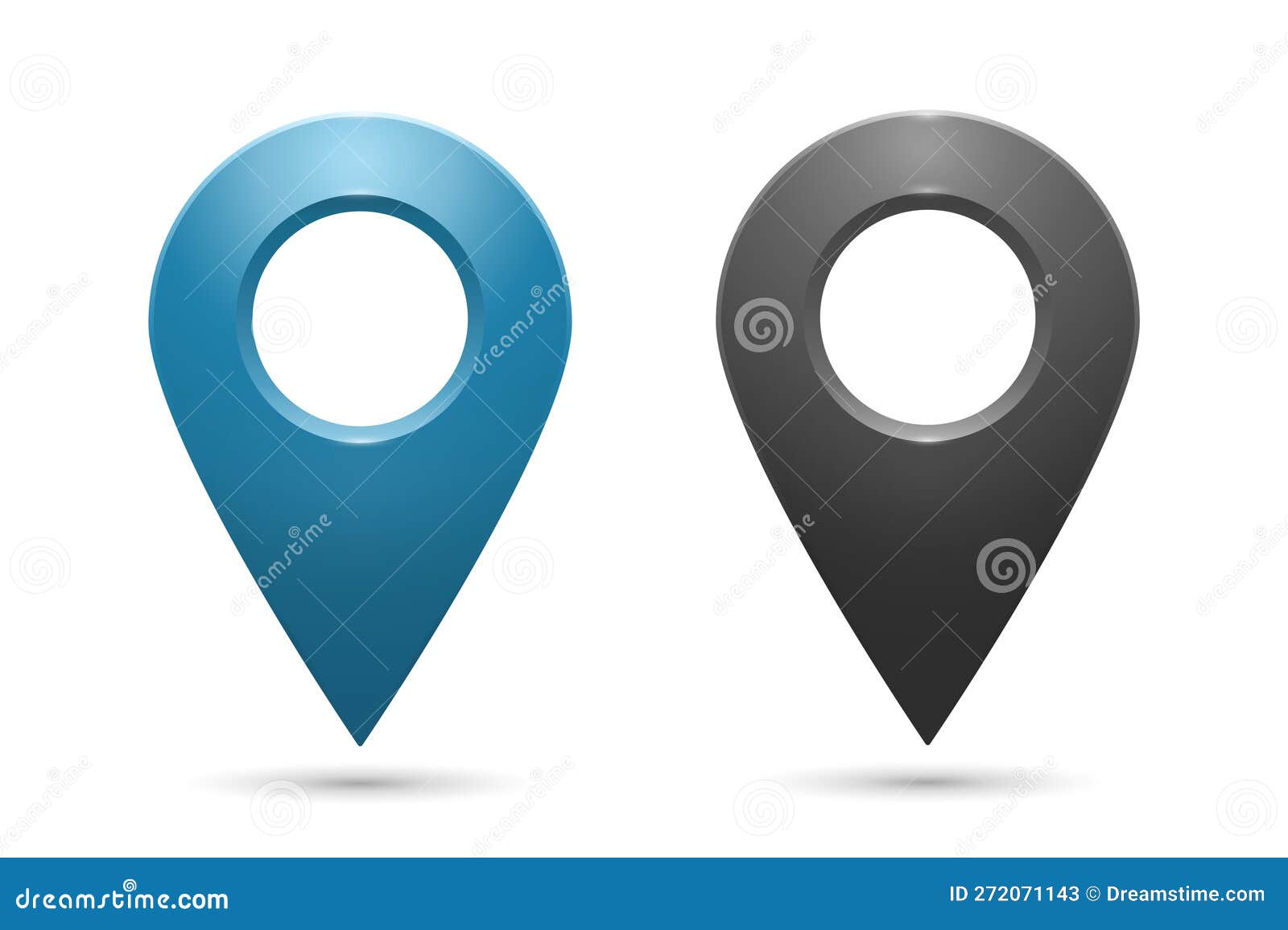 Realistic Geolocation Icons in Blue and Black on a White Background ... Realistic Geolocation Icons in Blue and Black on a White Background ...