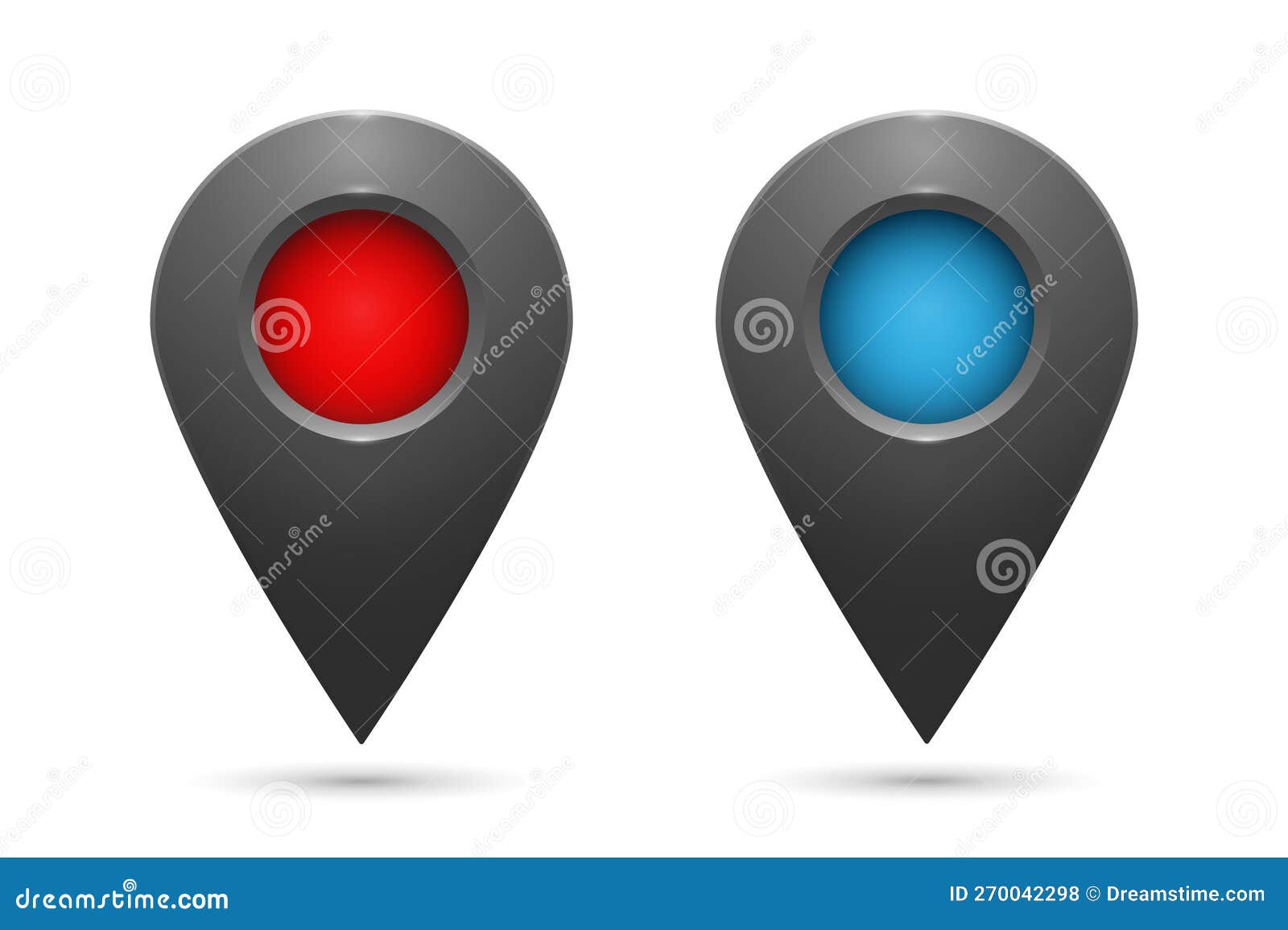 Realistic Geolocation Icons with Colored Inserts on a White Background ...