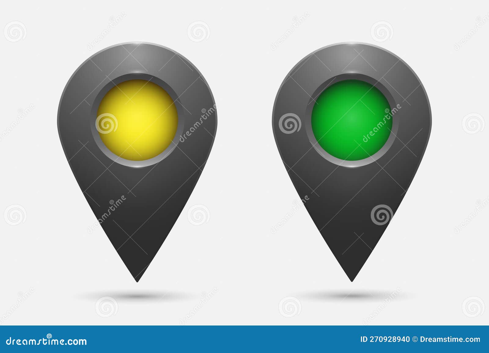Realistic Geolocation Icons with Colored Inserts on a White Background ...