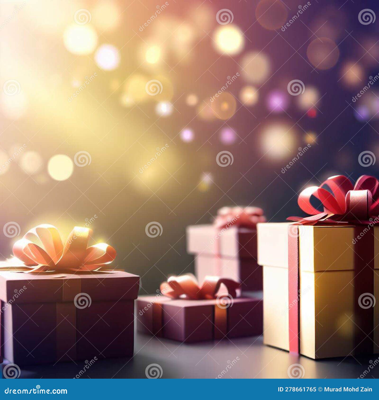 Realistic Gift Boxes and Stunning Light with Blurry Congratulation ...