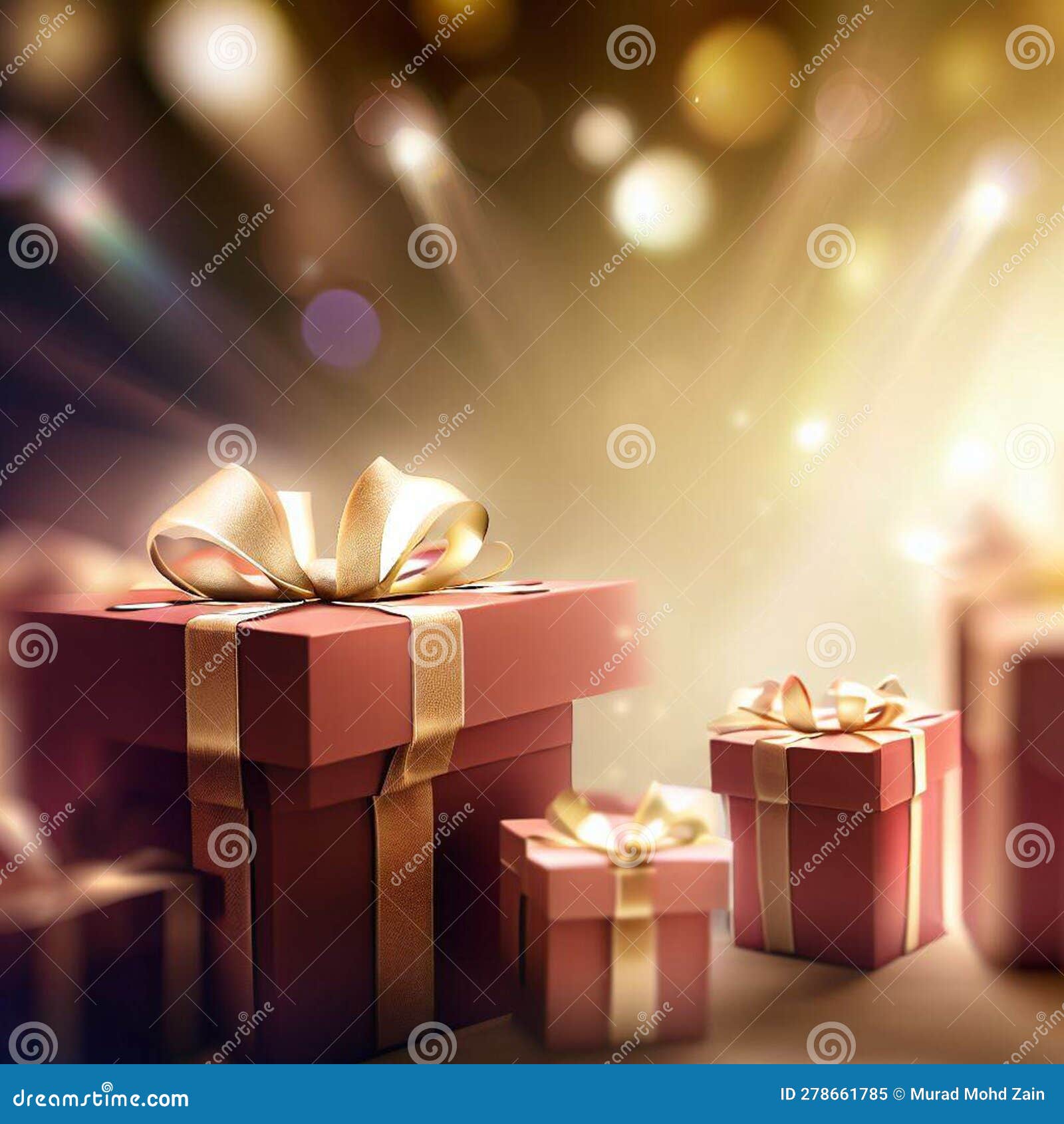 Realistic Gift Boxes and Stunning Light with Blurry Congratulation ...