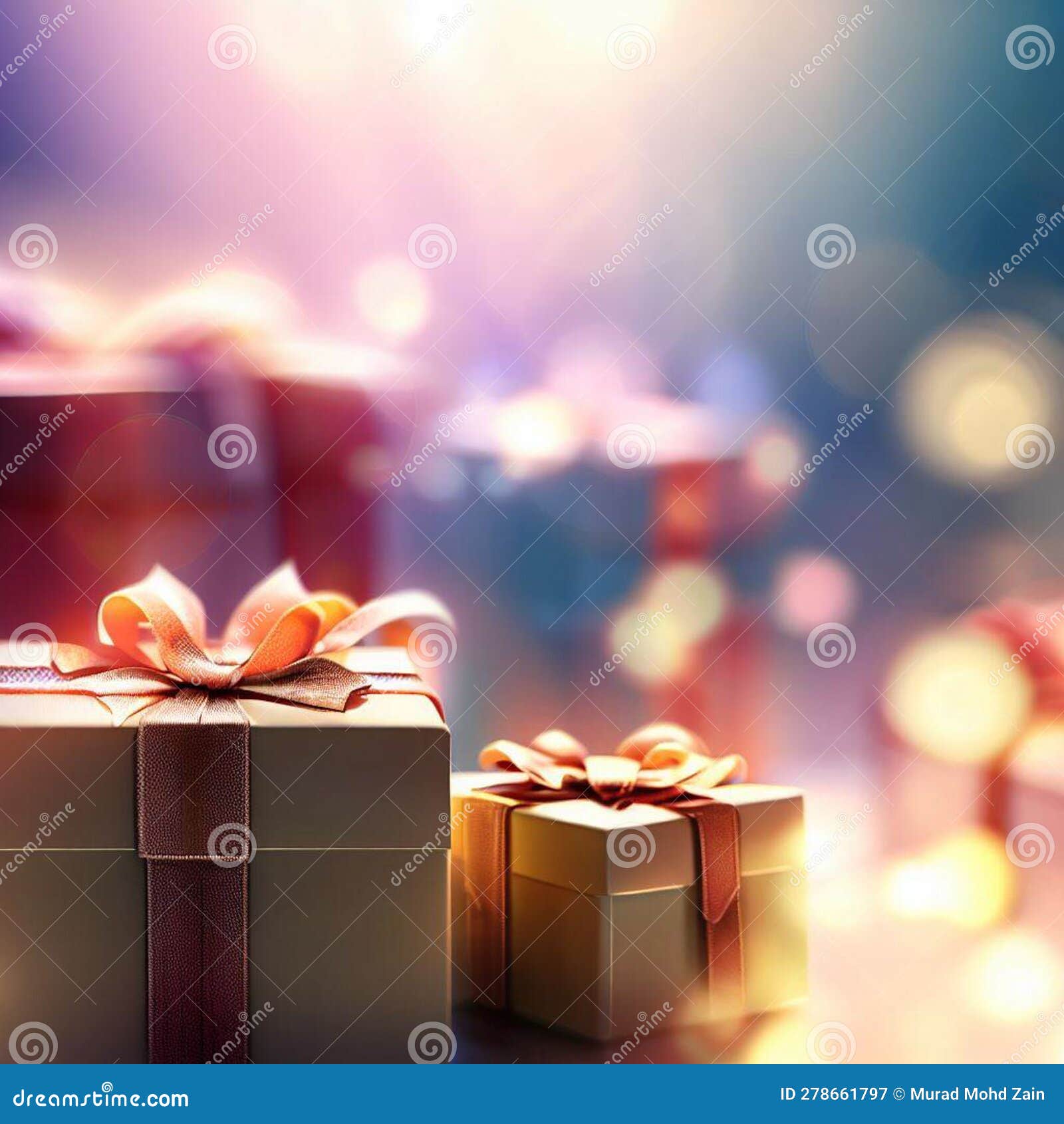 Realistic Gift Boxes and Stunning Light with Blurry Congratulation ...
