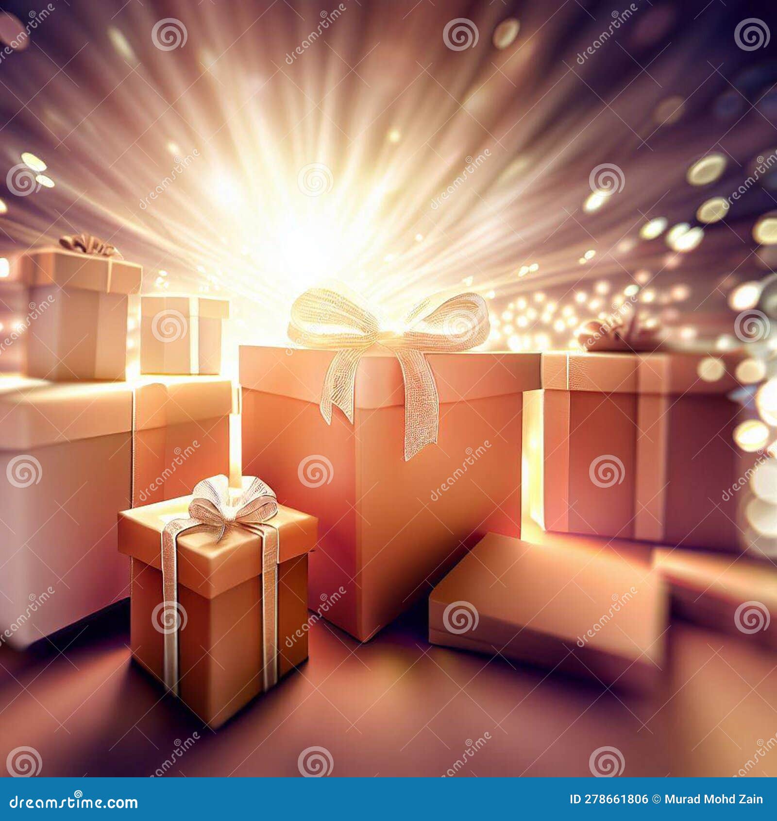Realistic Gift Boxes and Stunning Light with Blurry Congratulation ...