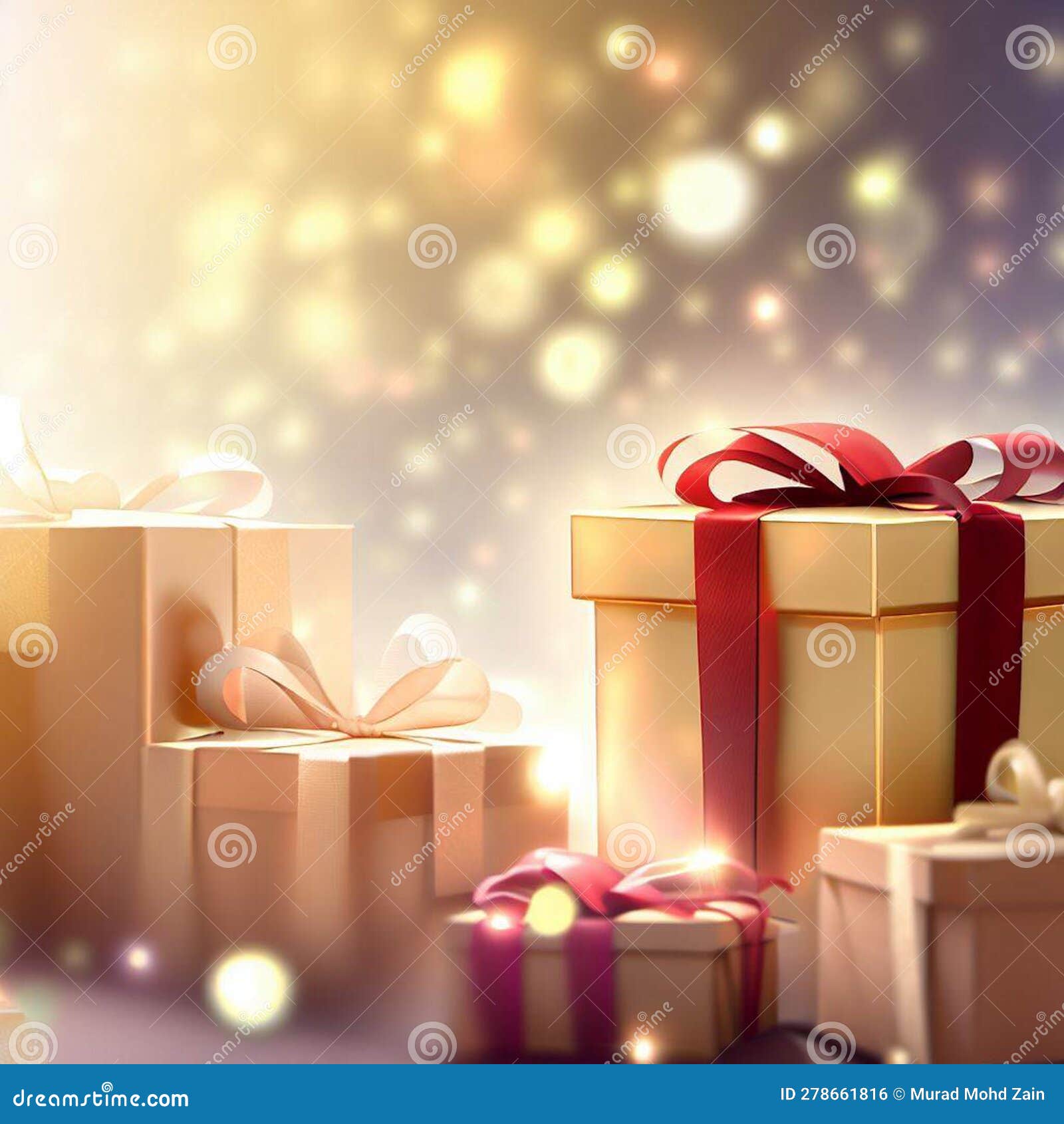 Realistic Gift Boxes and Stunning Light with Blurry Congratulation ...