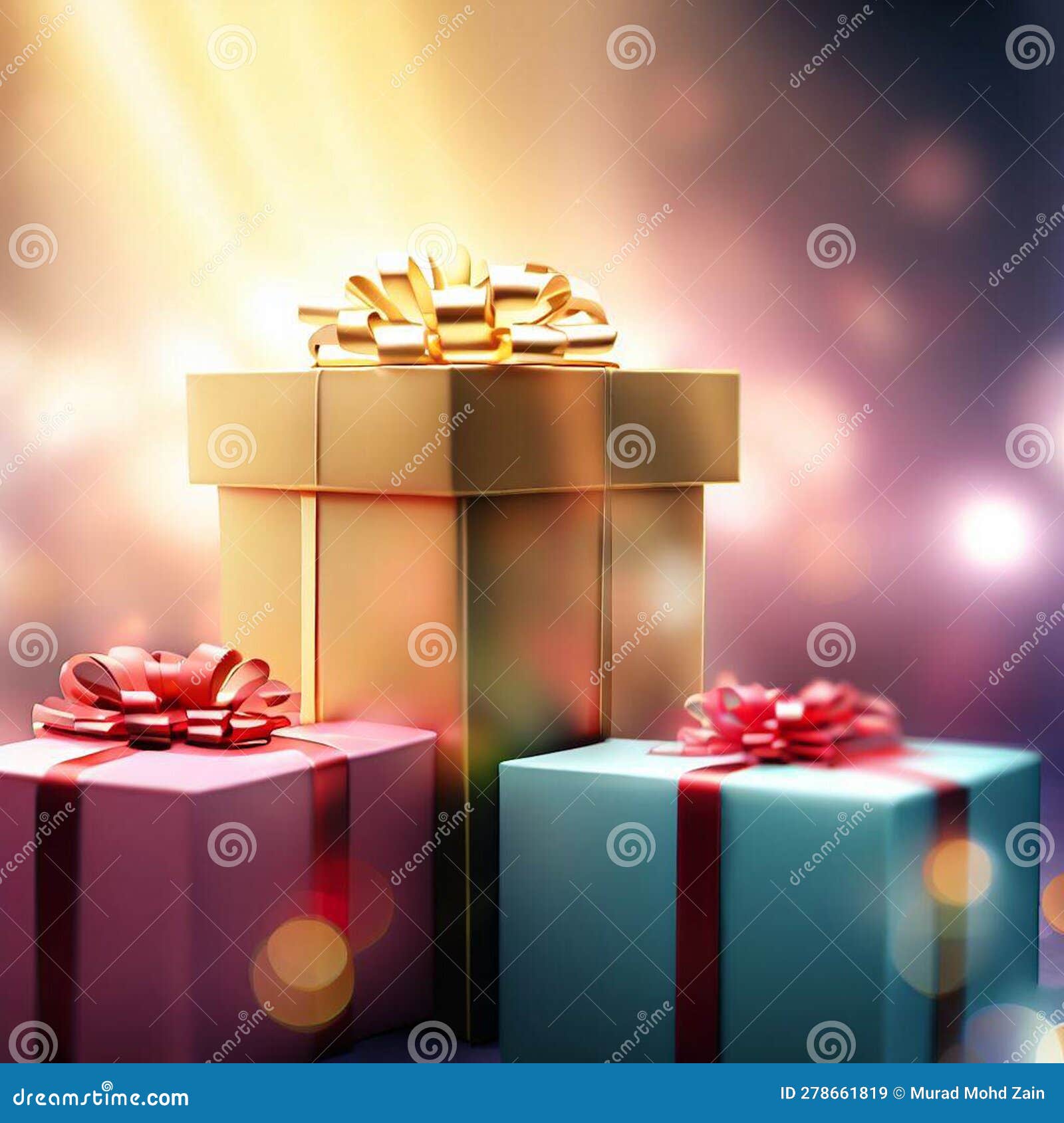Realistic Gift Boxes and Stunning Light with Blurry Congratulation ...