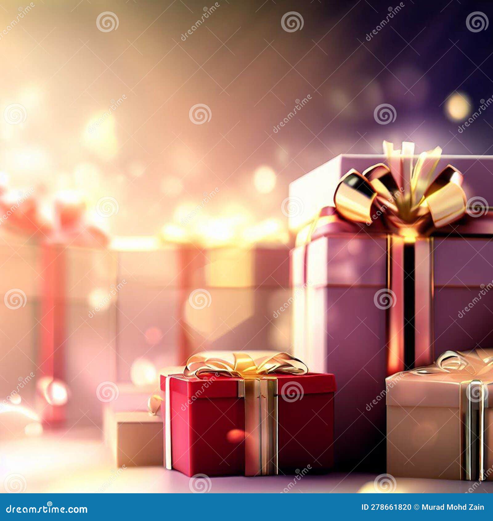 Realistic Gift Boxes and Stunning Light with Blurry Congratulation ...