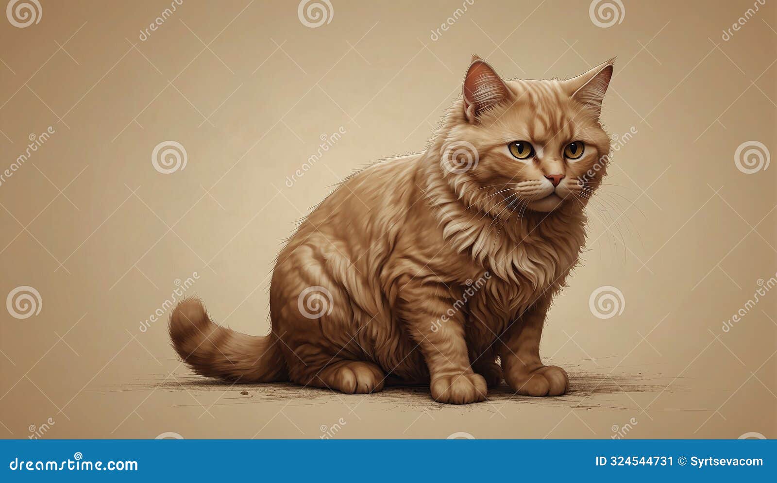 Realistic Ginger Cat Sitting with a Thoughtful Expression Stock Image ...