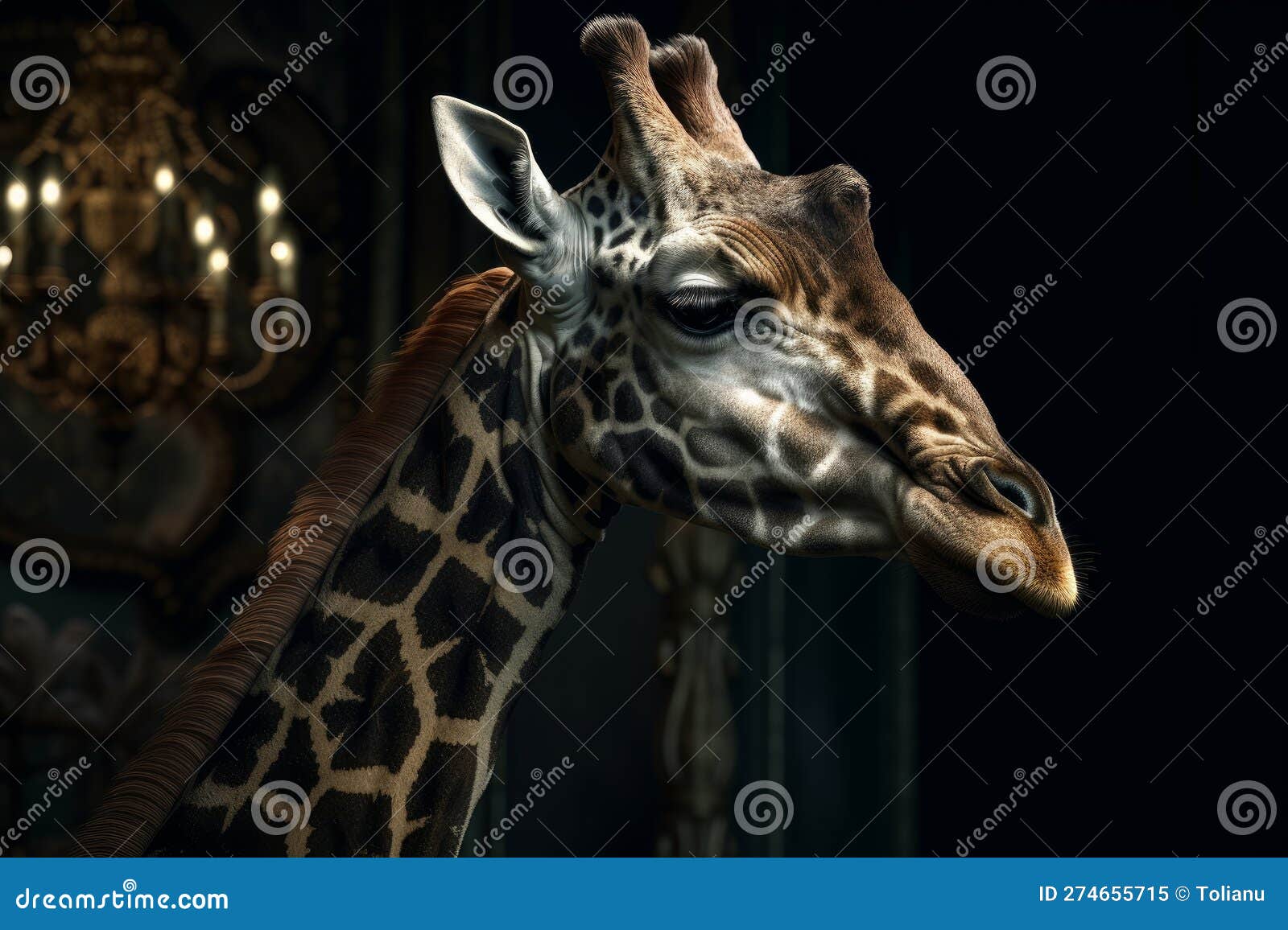 Realistic Giraffe in 3D with Rococo Style and Dramatic Lighting Stock ...