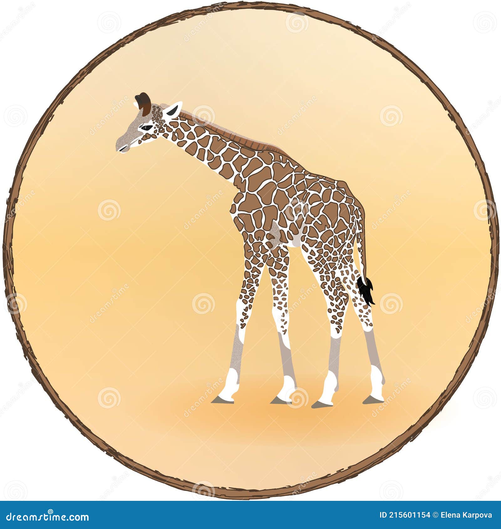 Realistic Giraffe Drawing With Desert Landscape Coloring Page Royalty ...